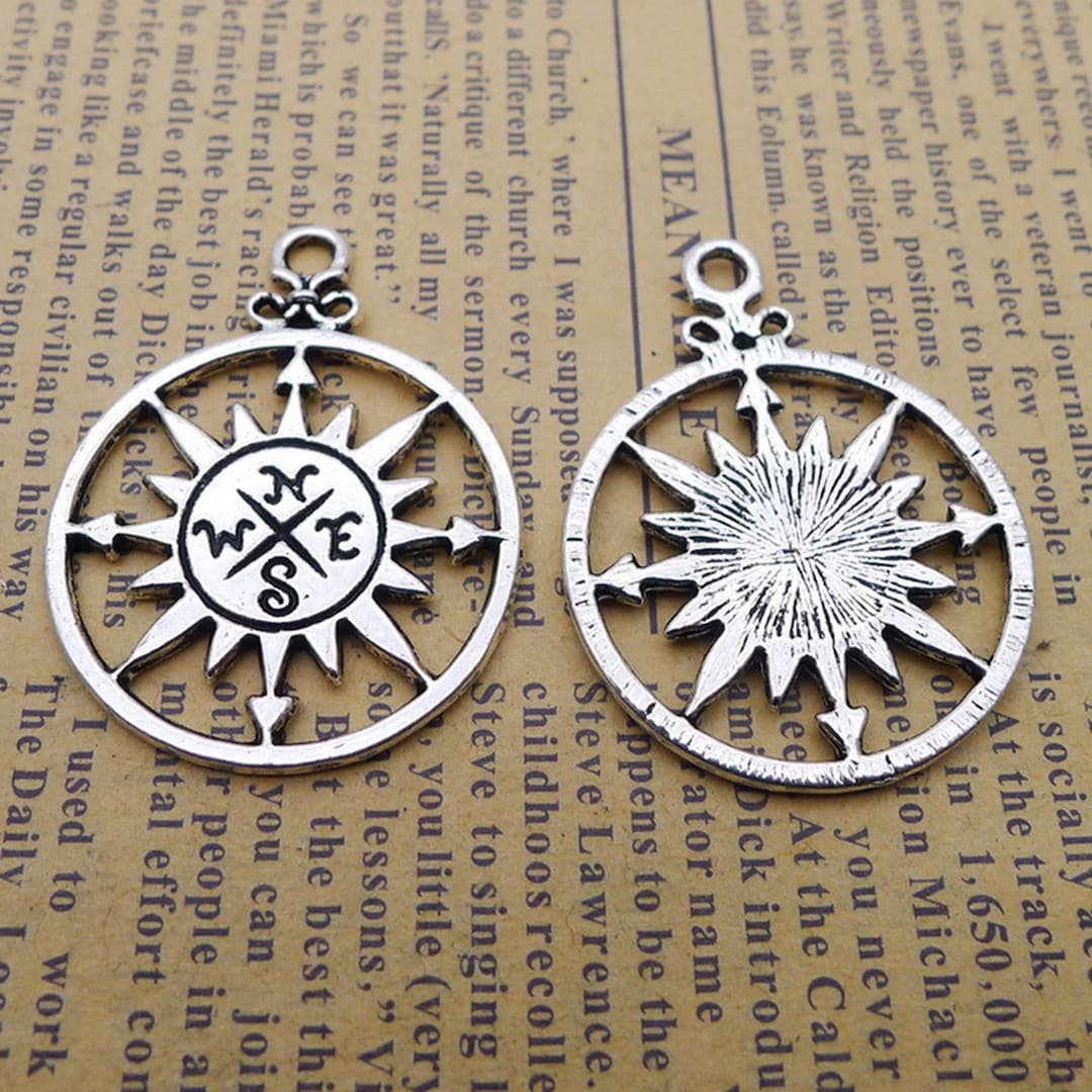 6 or 15PCS, Antique Silver COMPASS Charm Pendant, Vintage Style Travel ...