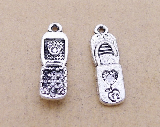 20 or 50pcs/bulk Sale, Antique Silver Cell Phone Charm Pendant, Flip ...