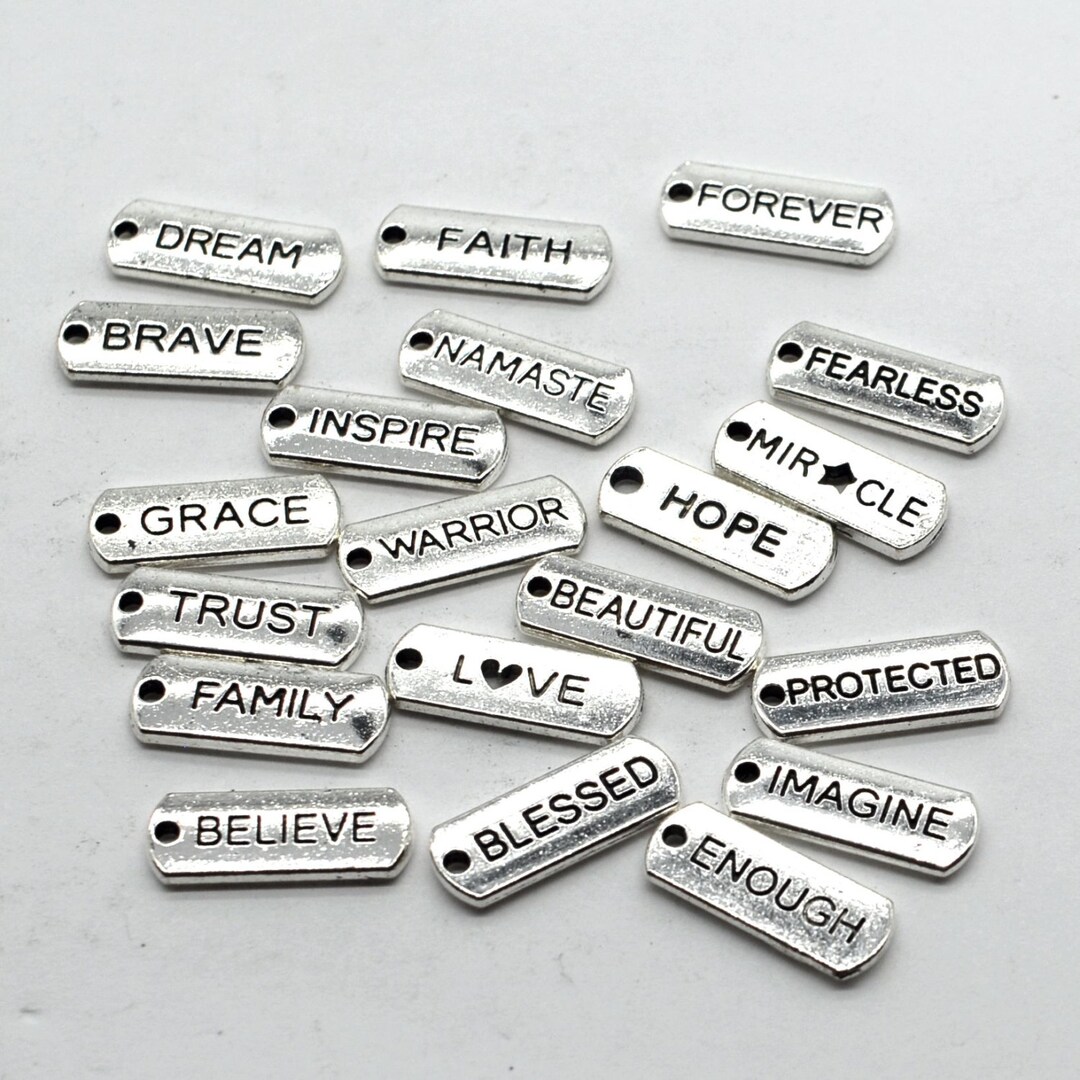100PCS 20 Word Charm Collection, Antique Silver Tone Inspirational ...