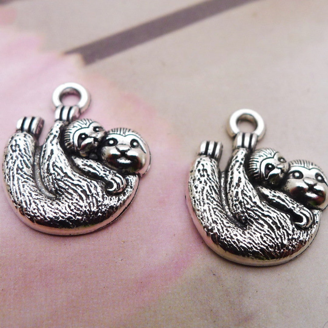 15 or 40PCS, Antique Silver Tone Mom and Baby SLOTH Charm Pendant, Mama ...