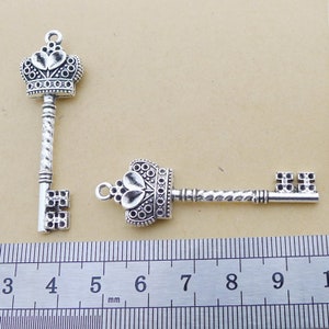 6/15PCS Antique Silver Tone Crown Key Charm Pendent, DIY Jewelry Charms ...