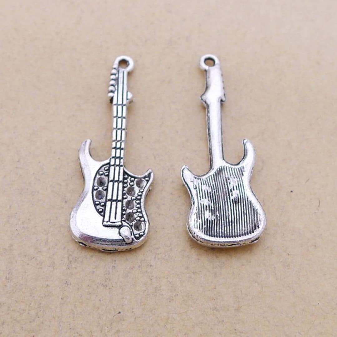 10 or 25PCS Antique Silver Tone Guitar Charm Pendant, Musical ...