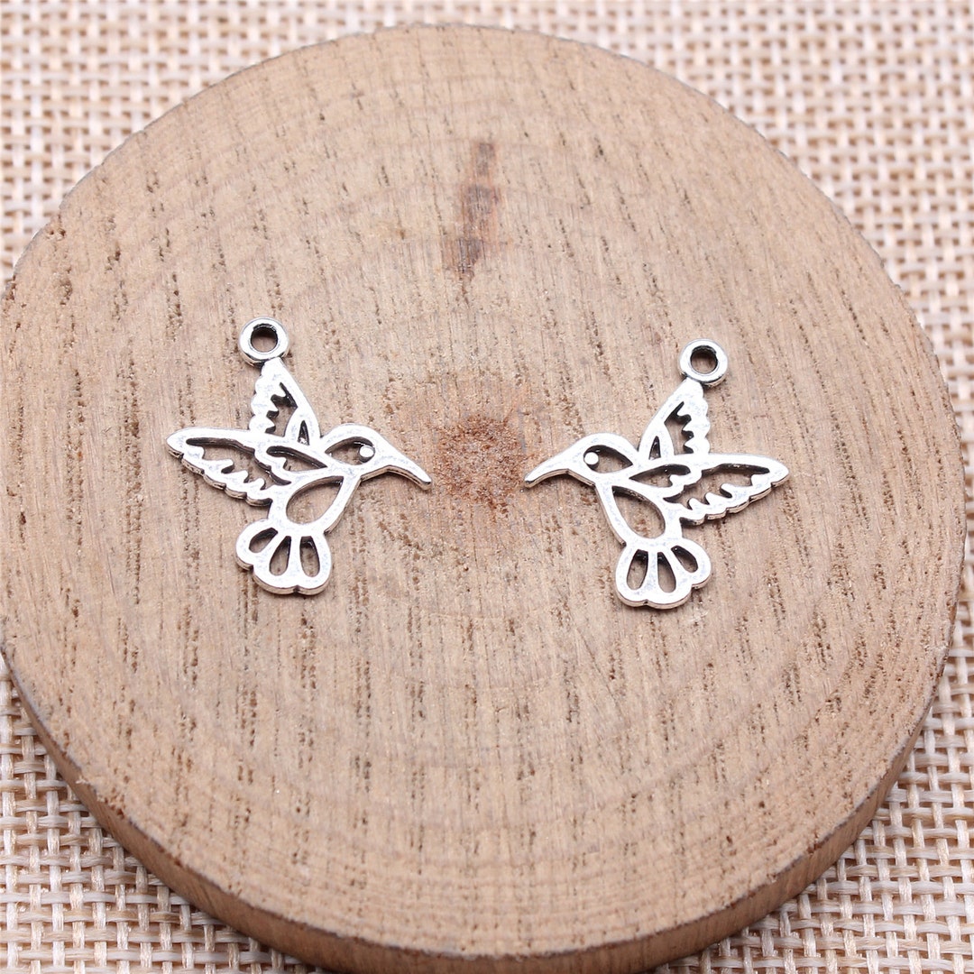 25 or 60PCS Antique Silver Hummingbird Charm Pendant, Filigree Bird ...