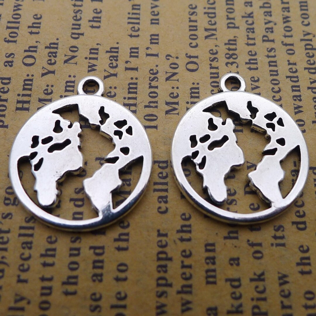 Clearance! 40PCS, Antique Silver World Map Charm Pendant --- Travel ...