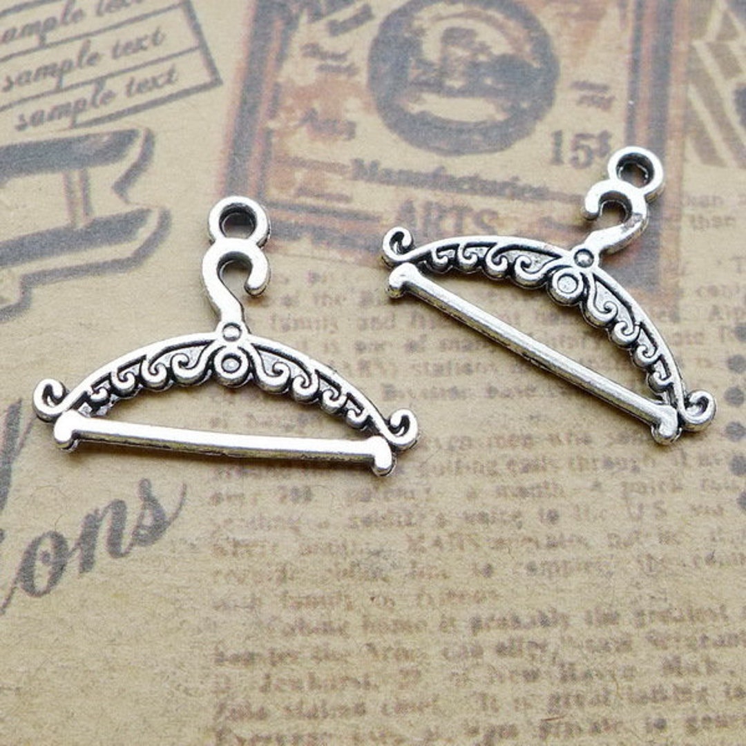 20 or 50PCS, Antique Silver Clothes Hanger Charm Pendant, 2 Sided Coat ...