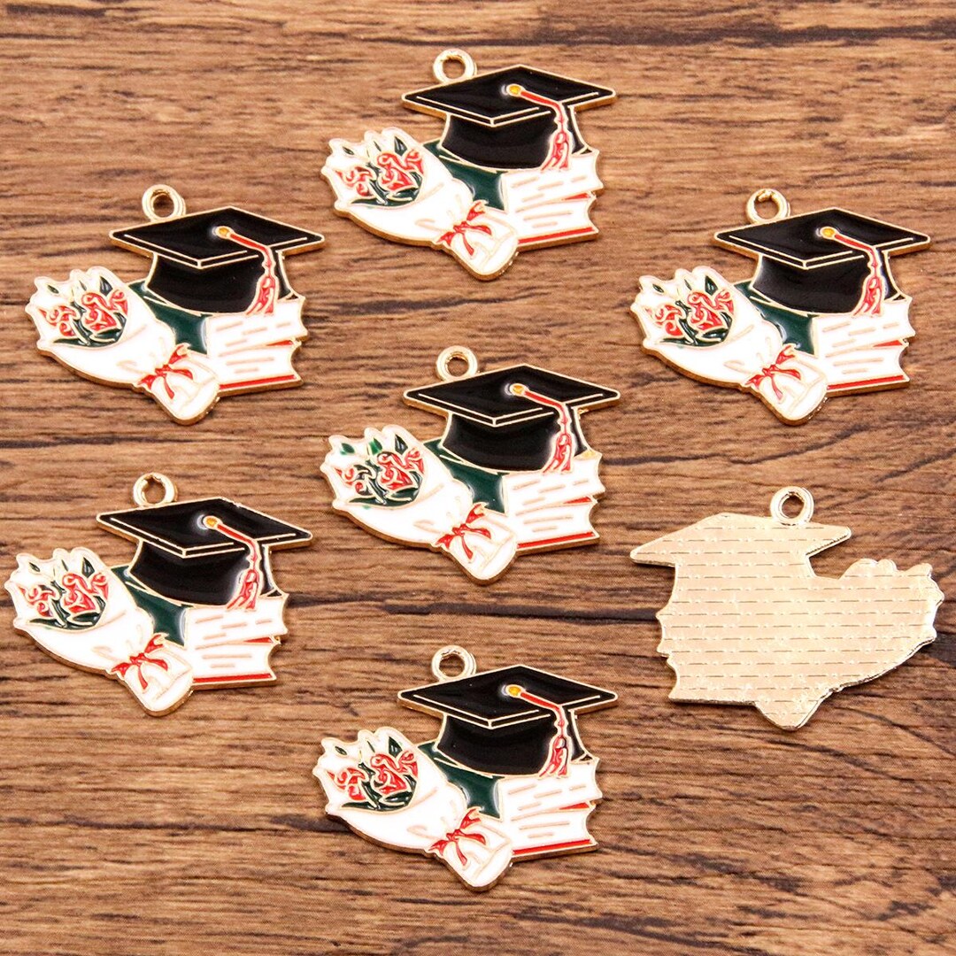 5/12PCS Gold Tone Enamel Graduate Hat Charms Pendants 22x27mm HYG73 - Etsy