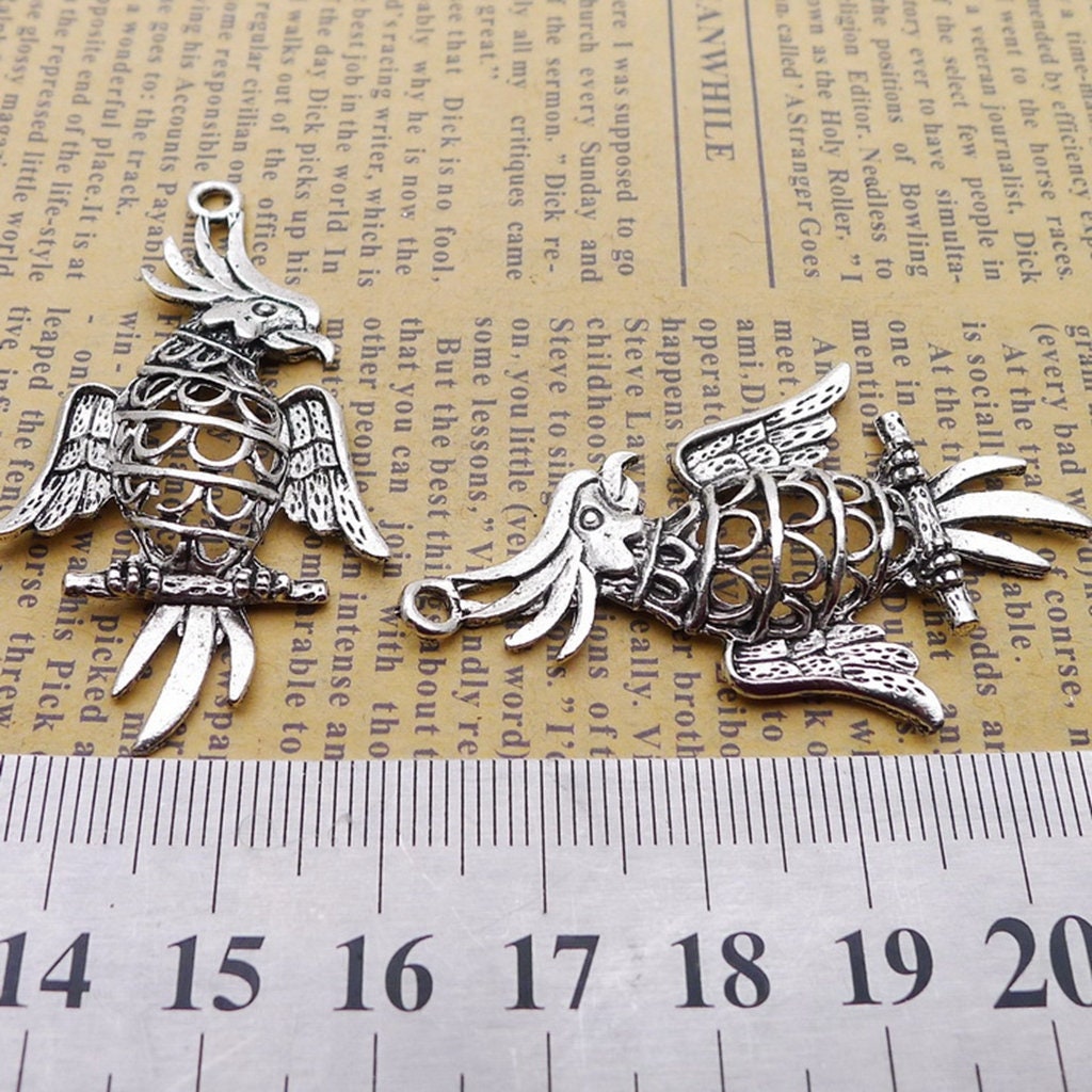 4 Large Parrot Charms Antique Silver Tone-RS354 Charms Jewelry & Beauty ...