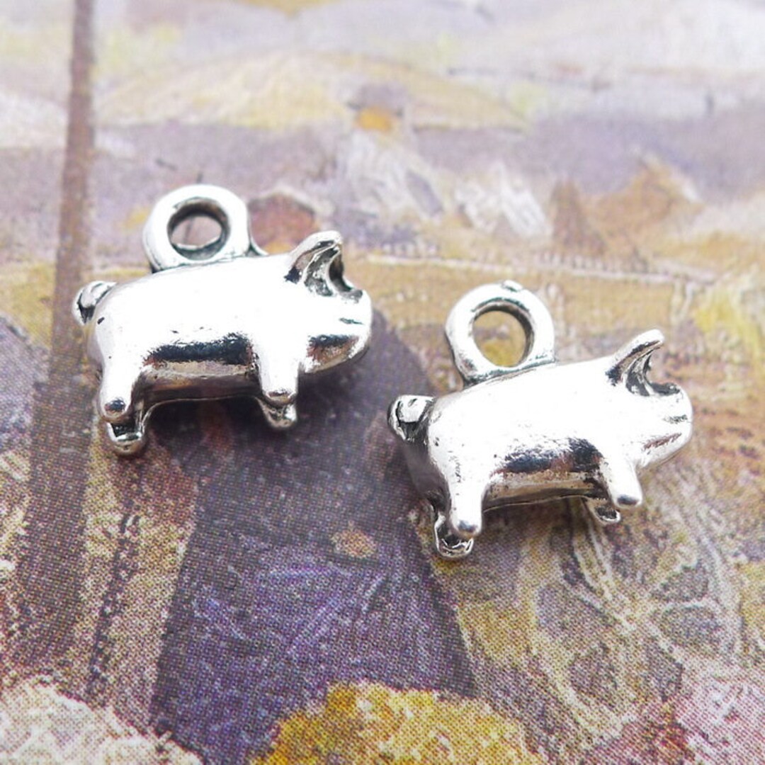 15/40PCS, Antique Silver 3D Pig Charm Pendant, Animal Charm, Farm Charm ...