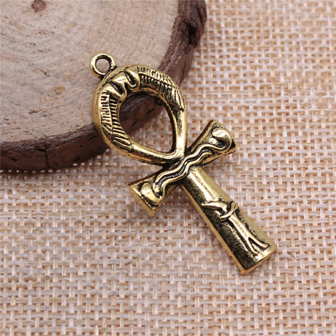 6 or 15PCS Antique Gold Tone Ankh Cross Charms Pendant, Religious Charm ...