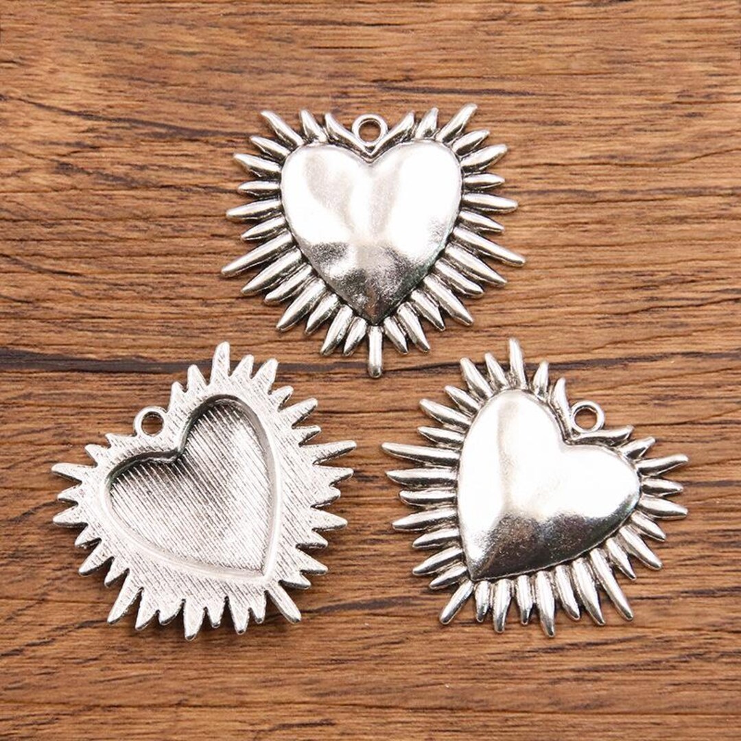 4/10PCS Silver Tone Gothic Spiked Heart Necklace Pendant Charm 33x36mm ...