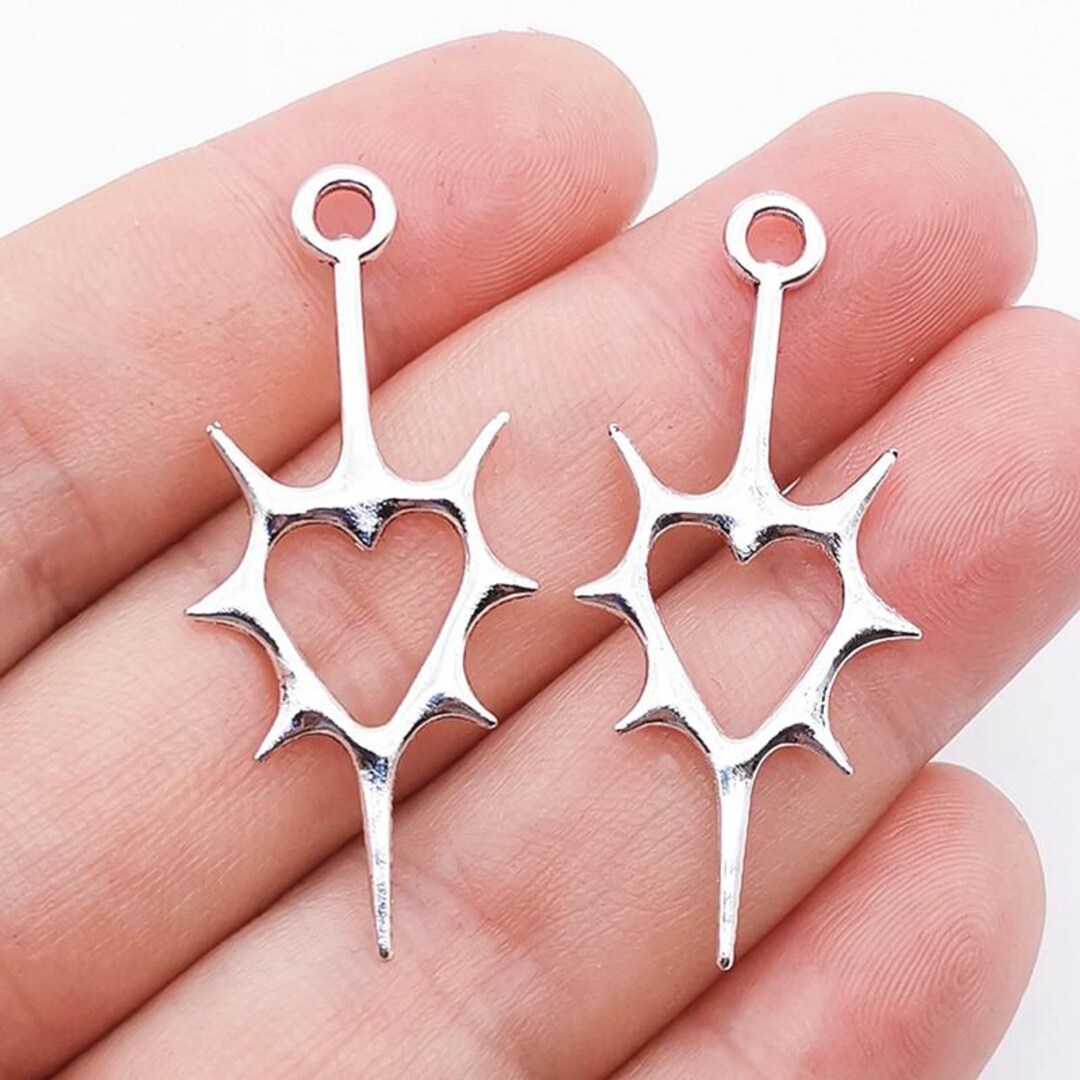 12 or 30PCS Silver Tone Spiked Heart Charm Pendant, Gothic Charm Supply ...