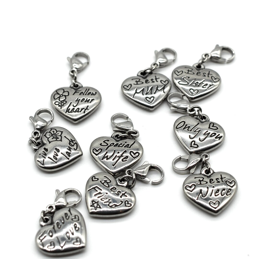 9PCS 9 Words Stainless Steel Clip-on Charms Collection, DIY Jewelry ...