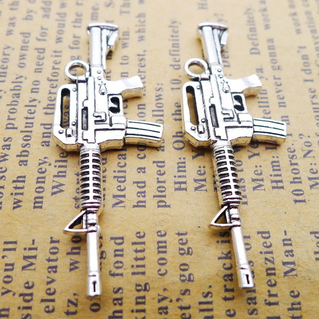 6 or 15PCS, Antique Silver Tone 3D Gun, Shotgun, Rifle Charm Pendant ...