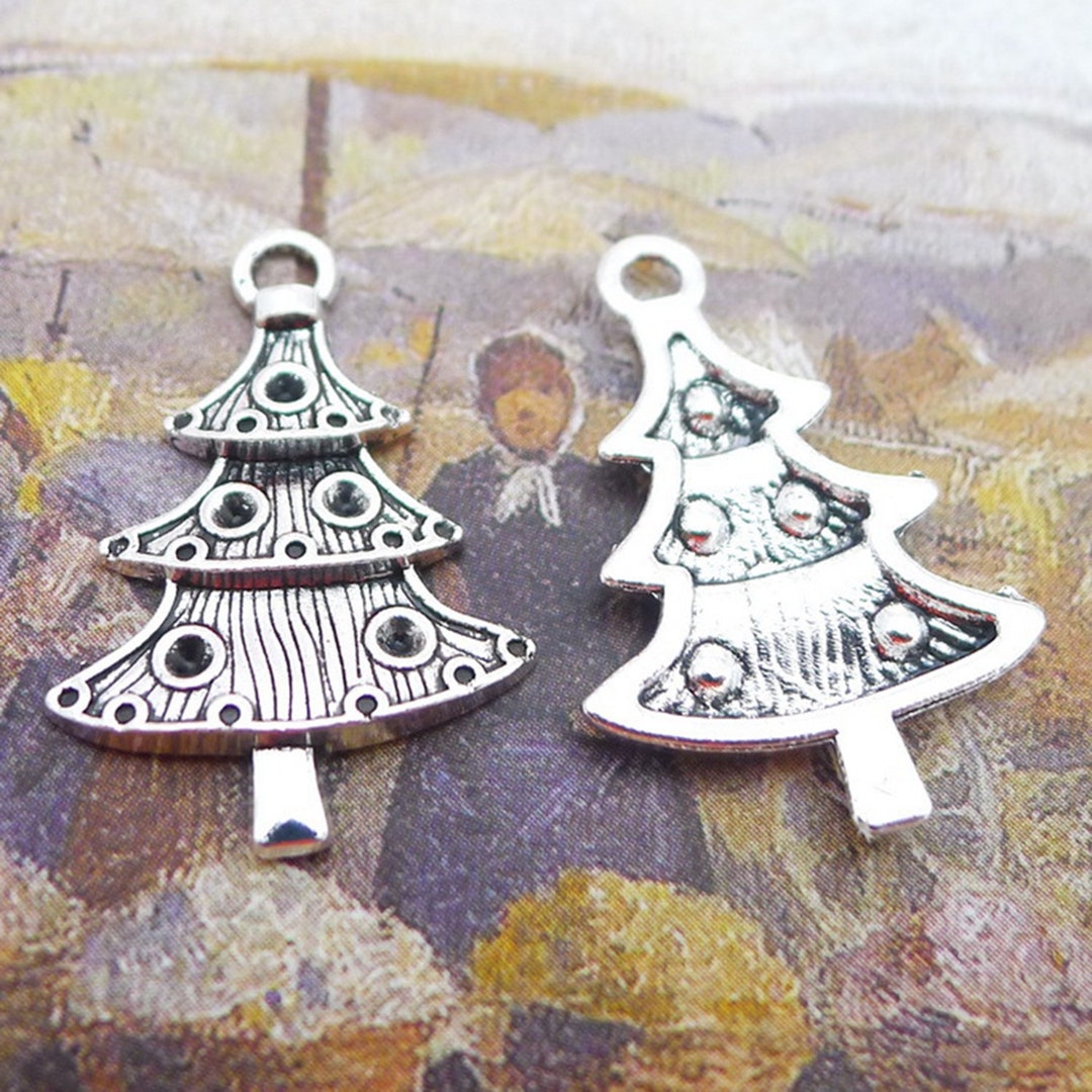 25 or 60PCS, Antique Silver Christmas Tree Charm Pendant, Holiday ...