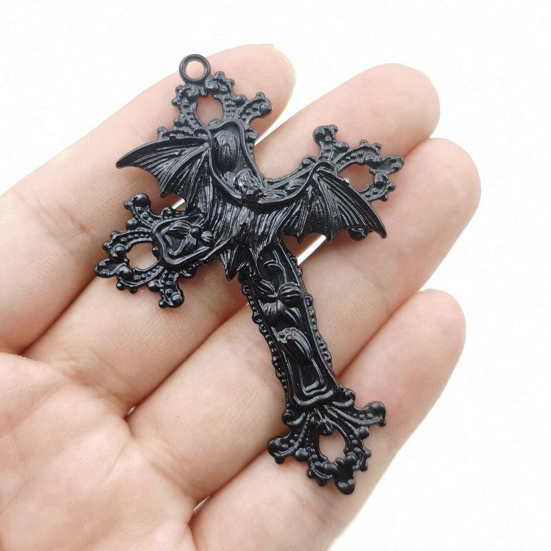 1PC Black Resin Bat Wings, Vine and Cross Charm Pendant 52x73mm BCS06 ...