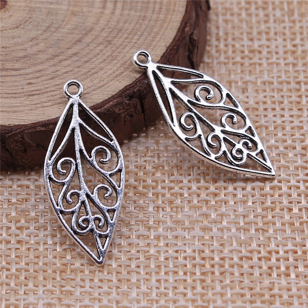 20 or 50PCS Antique Silver Filigree Leaf Charm Pendant, Nature Leaf ...