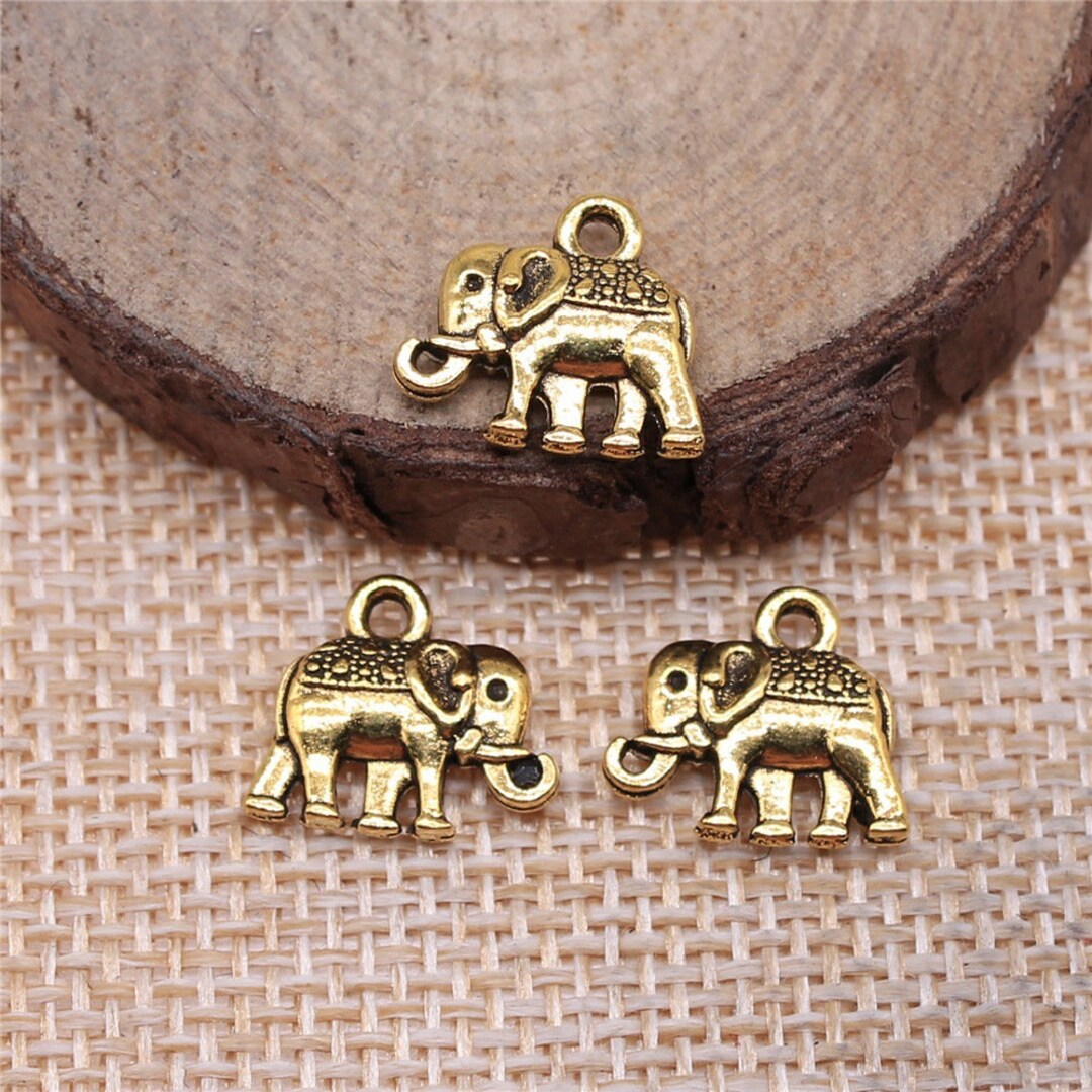 20 or 50PCS Antique Gold Elephant Charm Pendant, Small 2 Sided Elephant ...