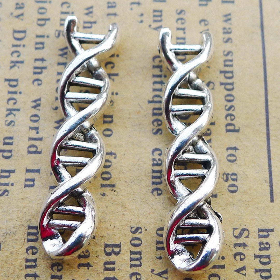 20 or 50PCS, Antique Silver Tone DNA Strand Charm Pendant, 3D DNA Charm ...