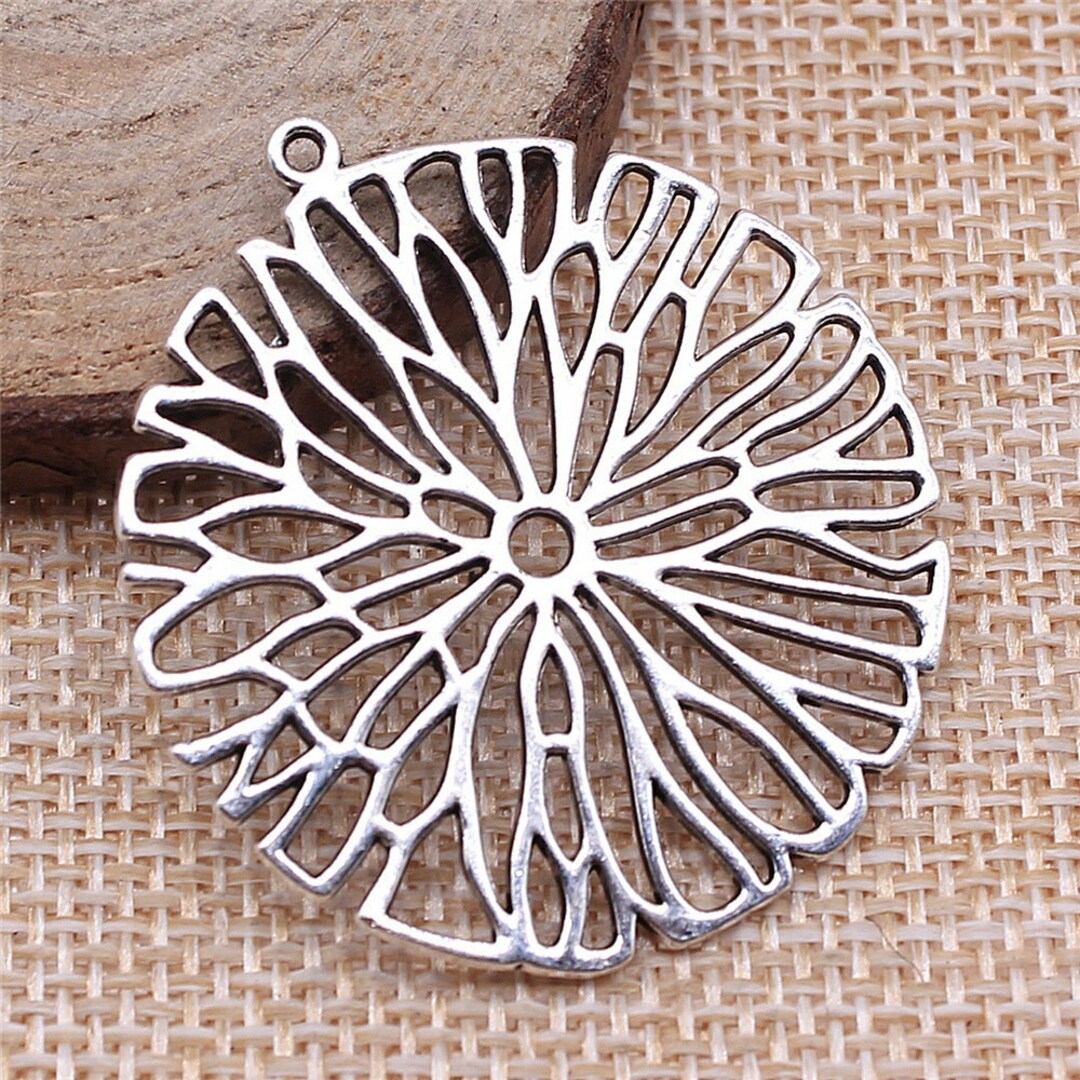 4 or 10PCS Antique Silver Tone Large Round Filigree Pendant, 2 Sided ...