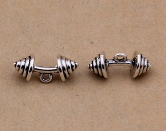 20pcs Barbell Charms 3D Fitness Charm Antique Silver Tone 21x7x6mm ...