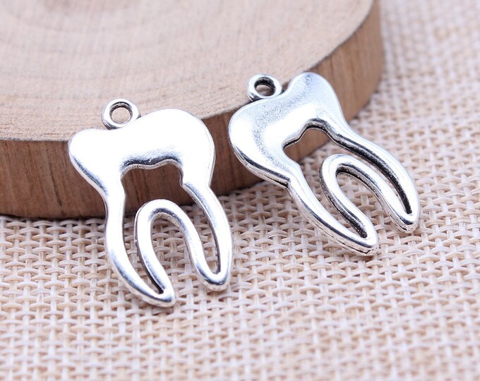 12 or 30PCS Antique Silver Tone Tooth Charm Pendant, Dentist, Dental ...
