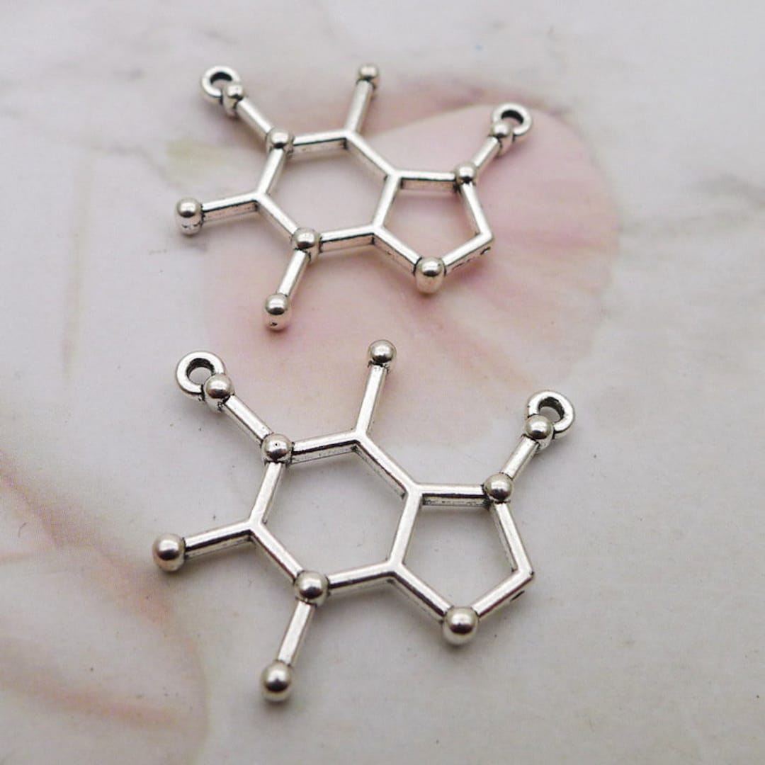 12 or 30PCS Antique Silver Tone Caffeine Molecule Connector Charm ...