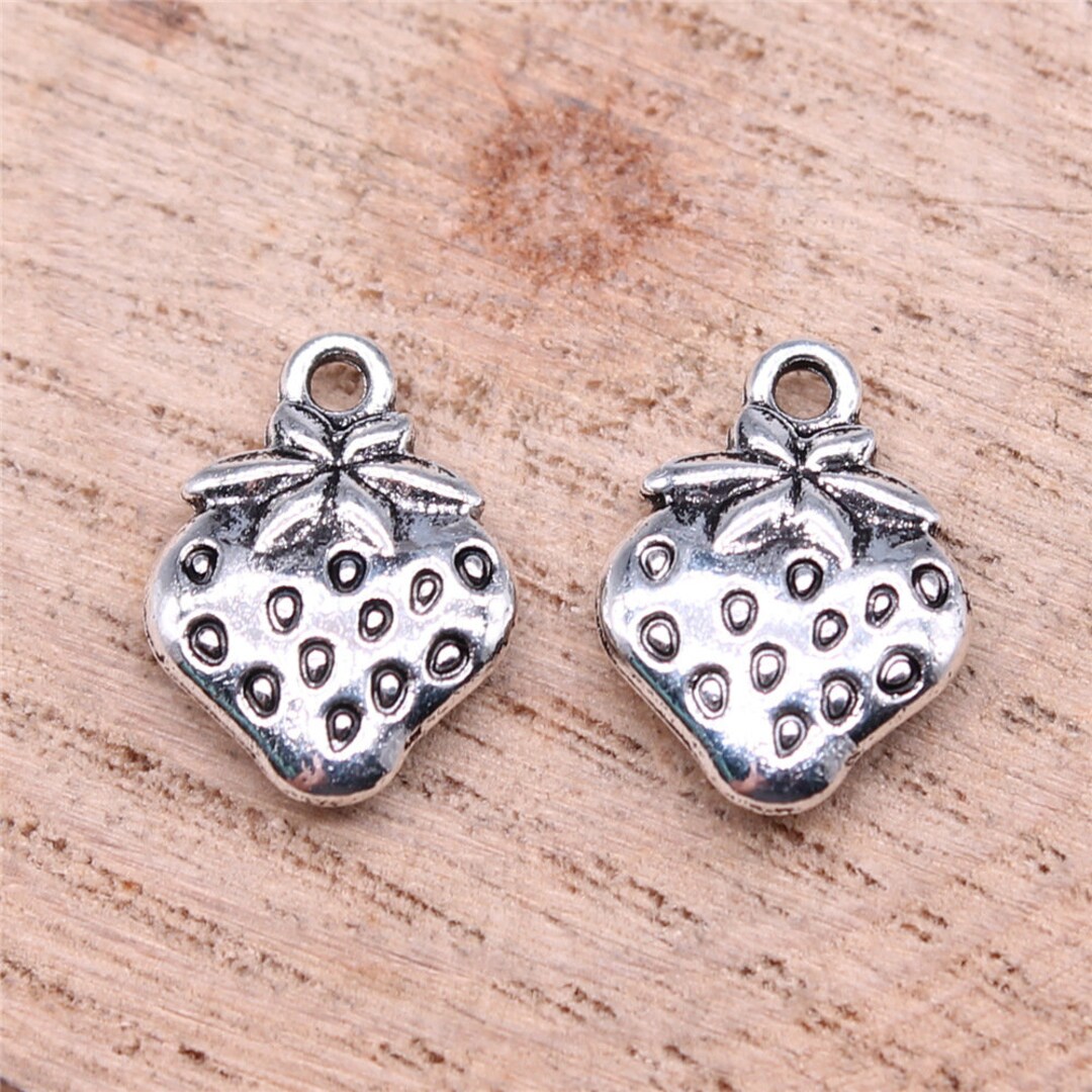 12 or 30PCS Antique Silver STRAWBERRY Charm Pendant, 2 Sided Fruit ...