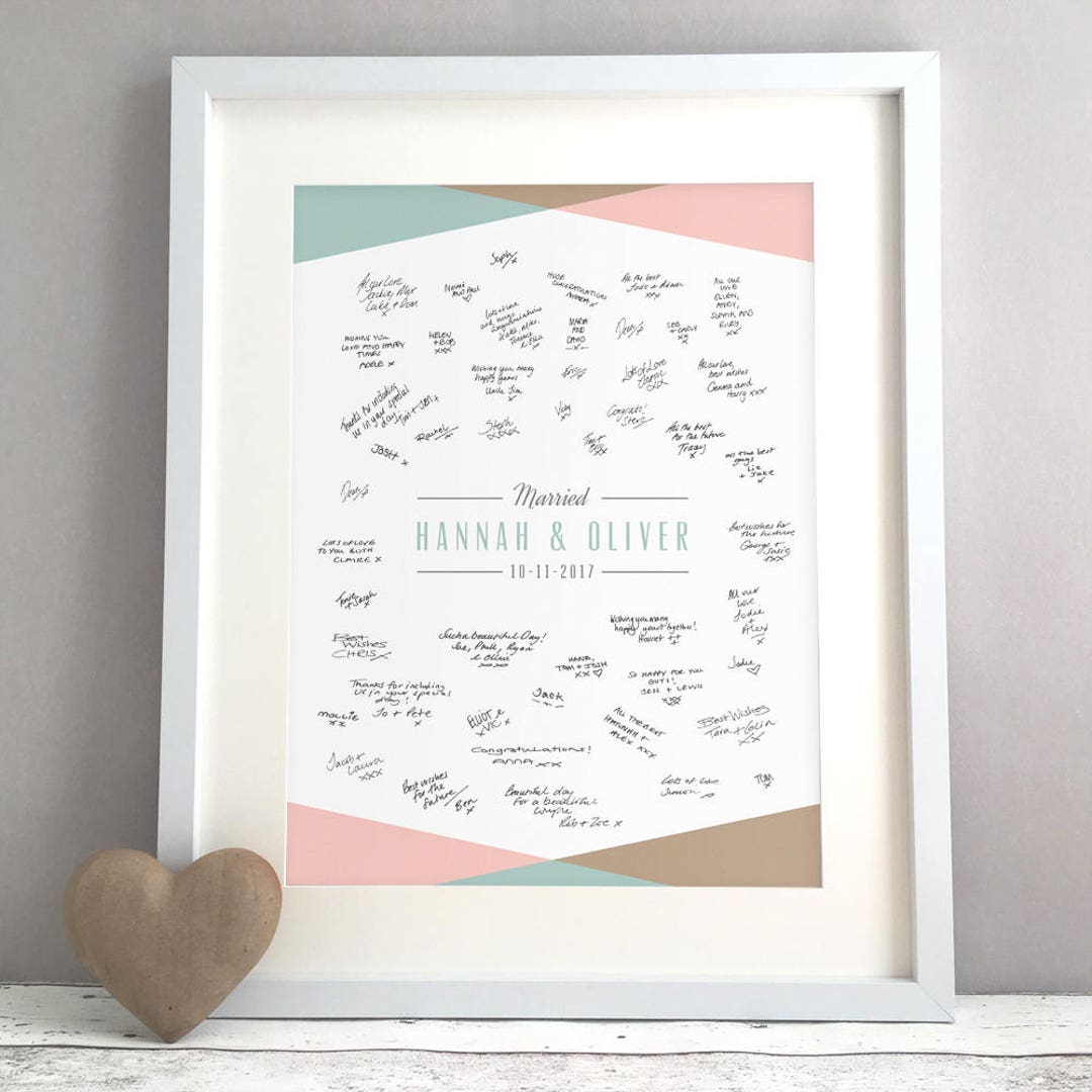 Geometric Triangles Modern Wedding Guestbook, Bold Bright Colour ...
