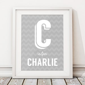 Chevron Letter Art Print, Initial Poster, Personalised Name Print, Kids ...