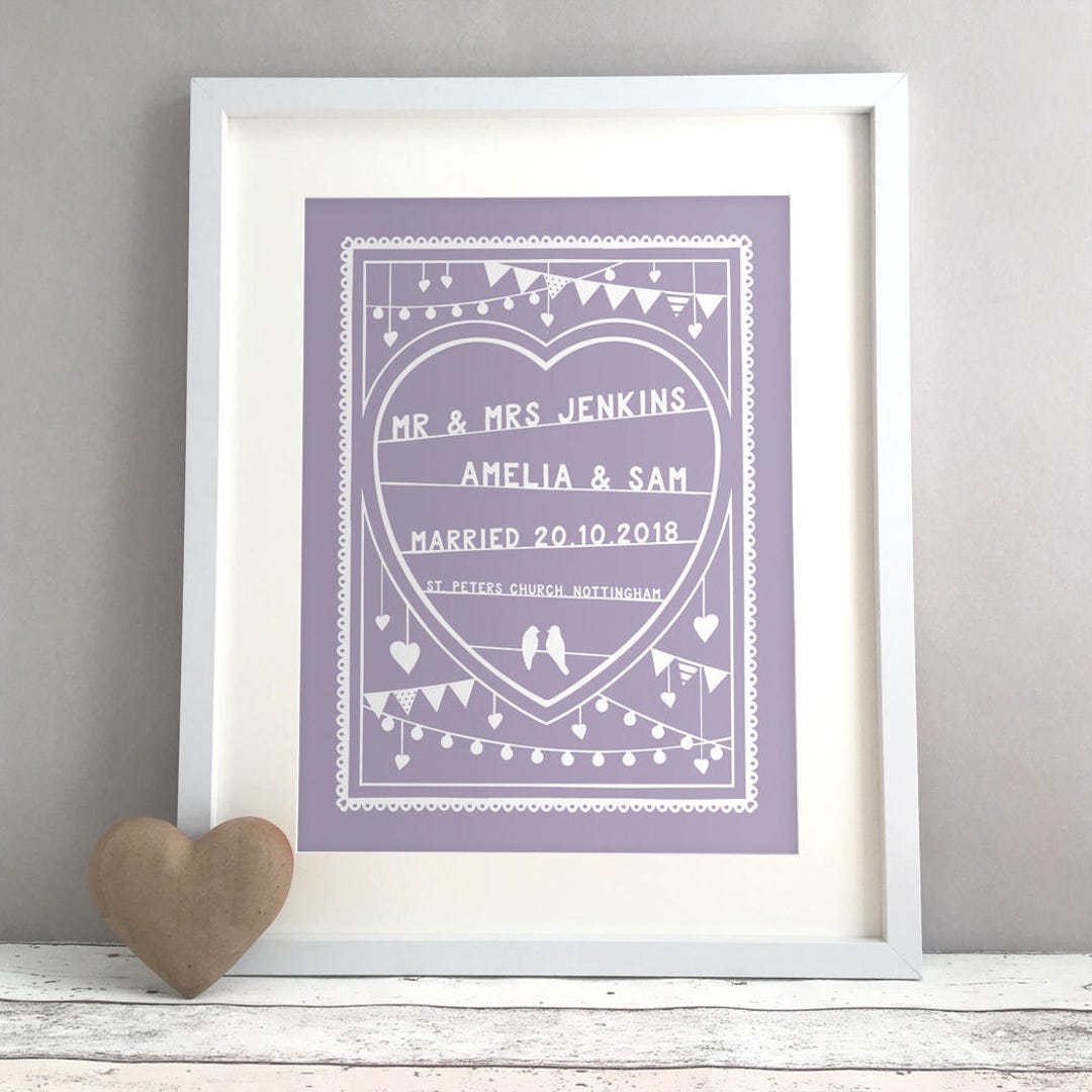 Papercut Style Wedding Gift Print, Personalised Wedding Anniversary ...