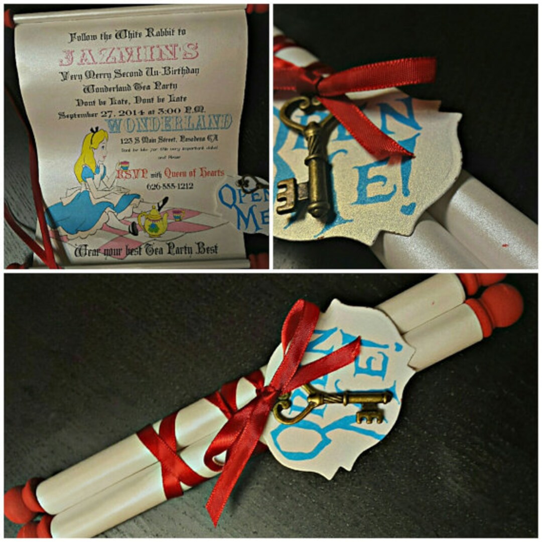 Un- Birthday Invitation --- Scroll Invitation -- Alice Invitation ...