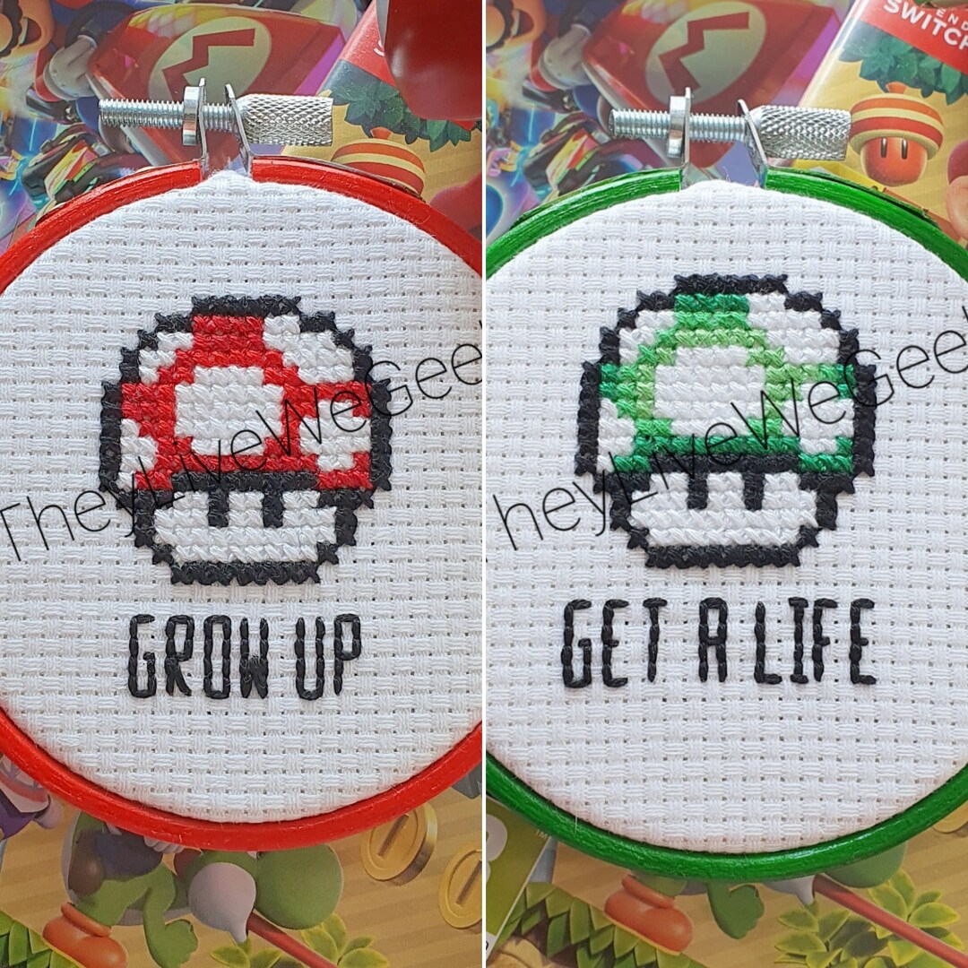 Super Mario Mushroom Cross Stitch Hoops - Etsy
