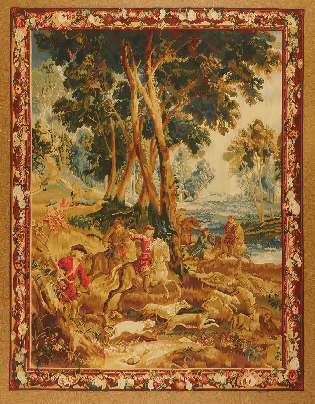 Royal Fox Hunt Scene 8.10 X 6.10 Hand Woven French Technique Tapestry ...