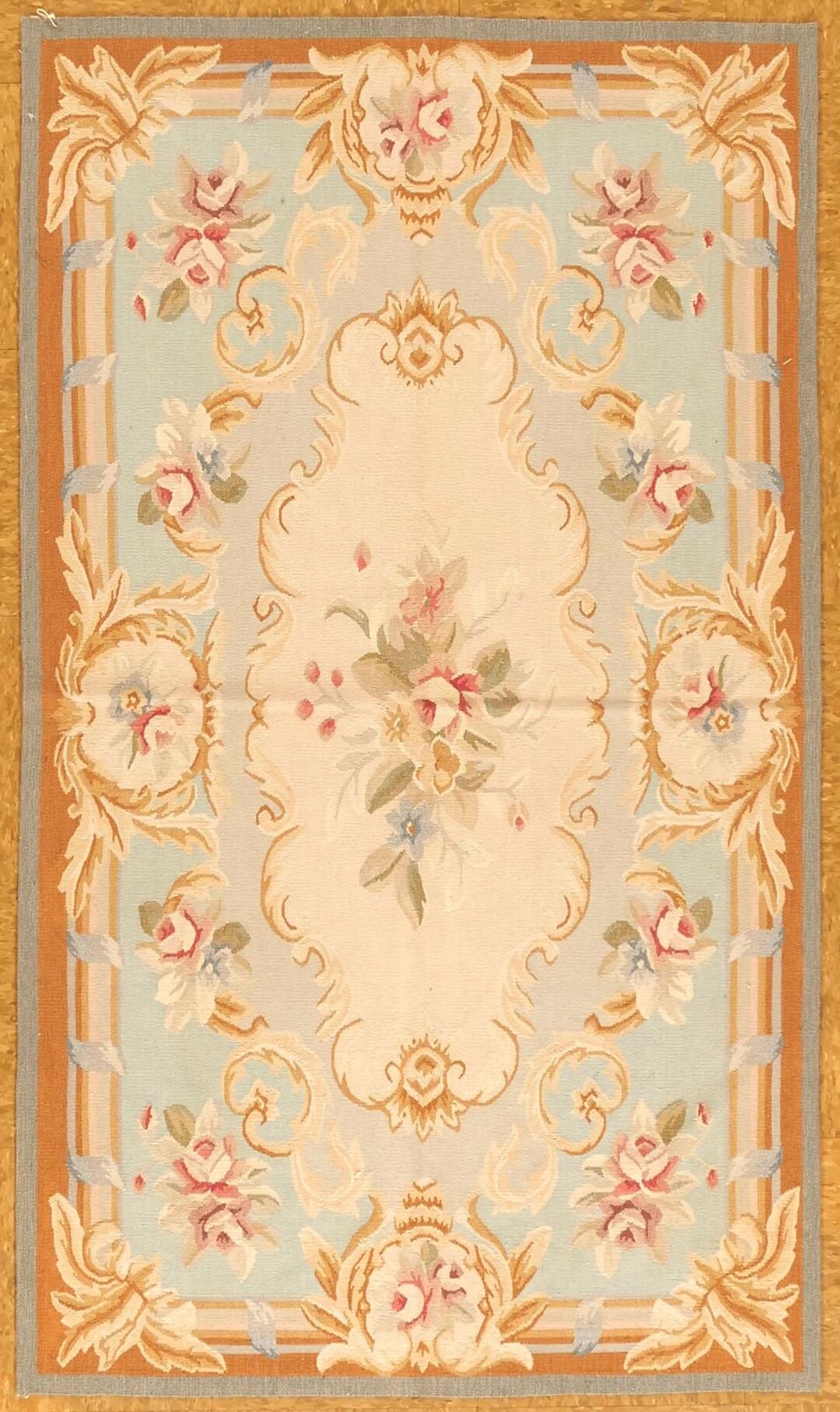 3 X 5.3 French Blue Aubusson Carpet. Meter Size = .91 X 1.60 Wool on ...