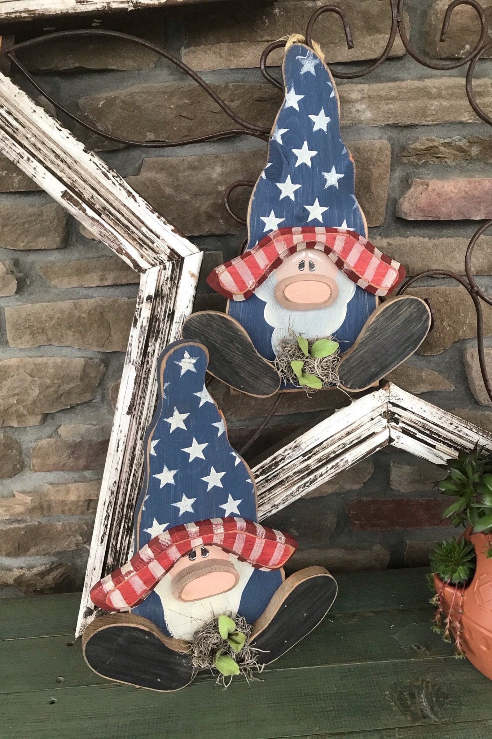 E-PATTERN Critter Sitter Collection Americana Gnome Sitter/hanger Wood ...