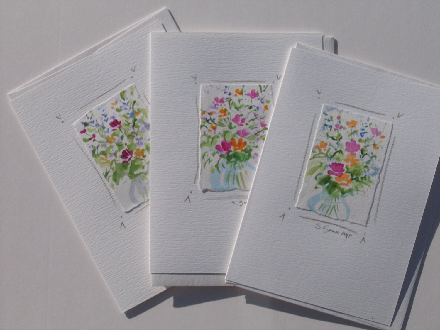 Handmade Cards, Original Watercolor Notecards With Flowers, Set of 3 - Etsy