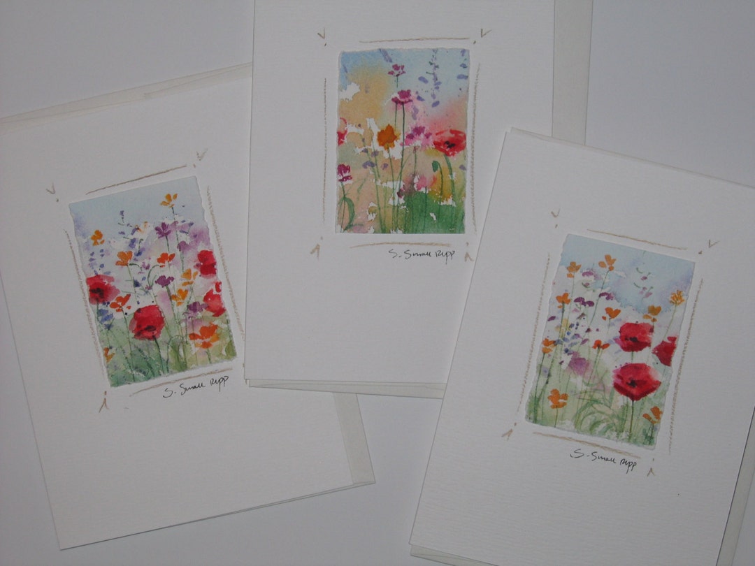 Handmade Cards, Flower Paintings Mounted on Notecards, Original ...