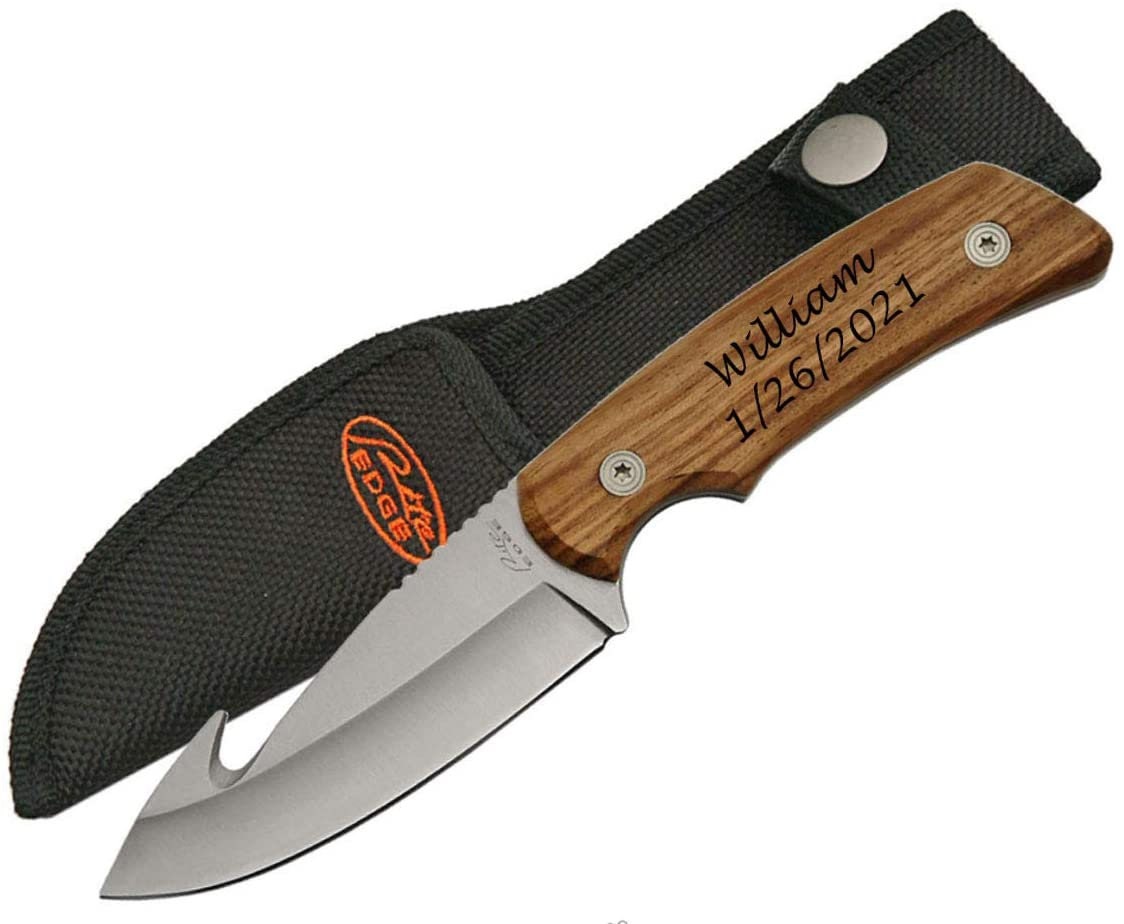 Personalized Laser Engraved Fix Blade 8" ZEBRAWOOD GUTHOOK Knife ...