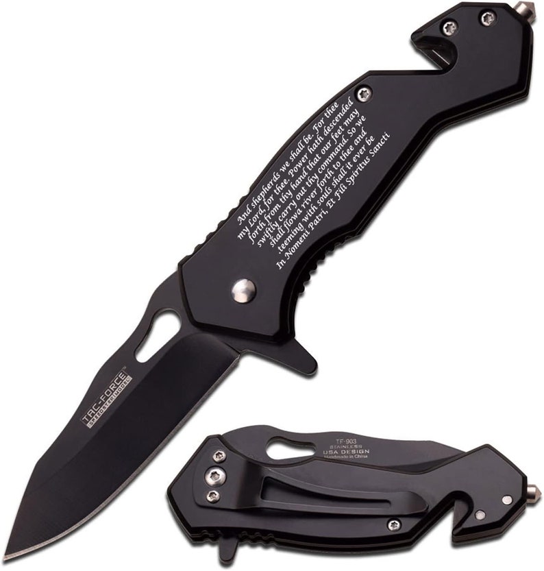 Boondocks Saints Prayer Tactical Folding Knife: Black Stainless Steel ...