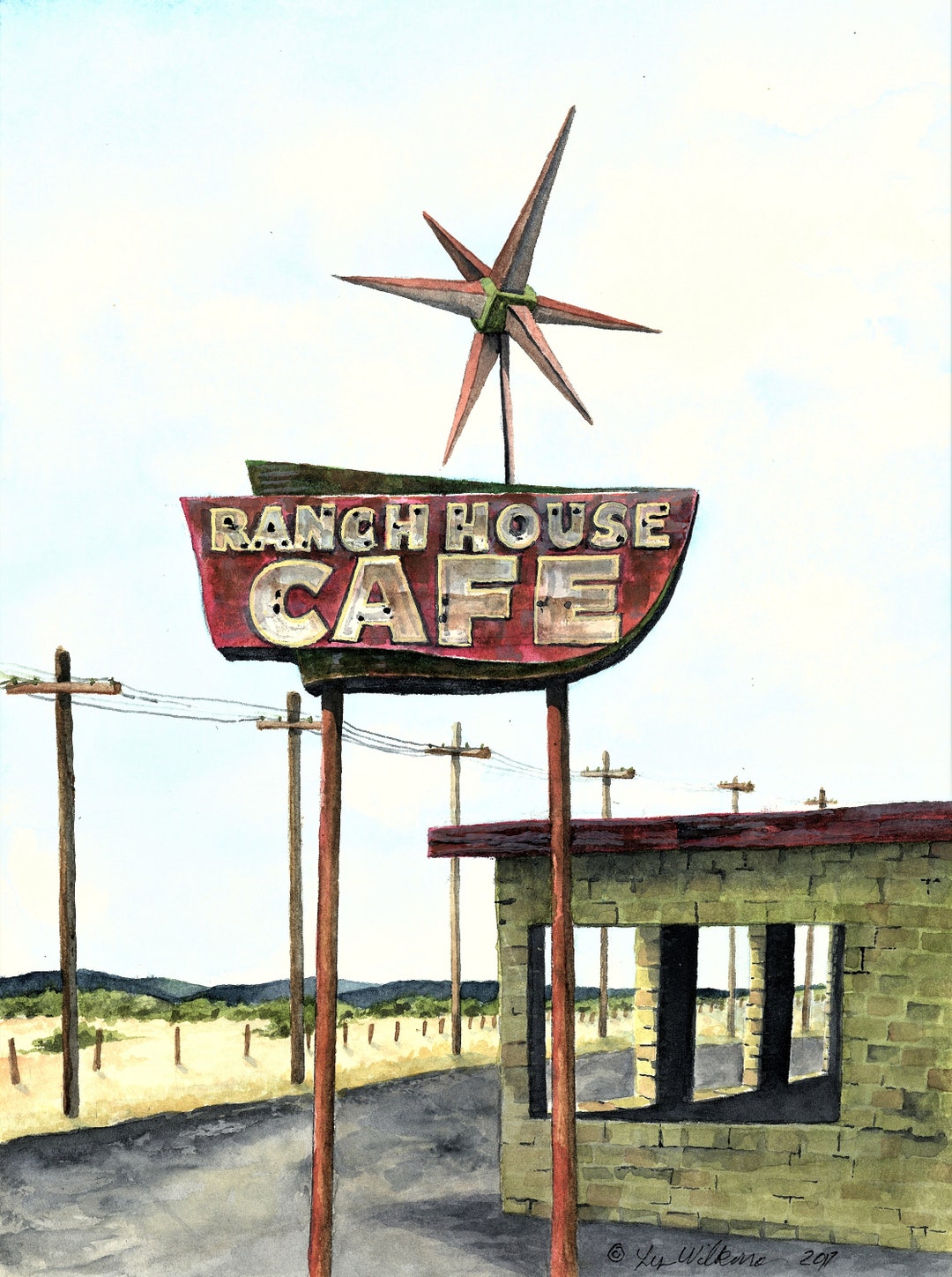 Ranch House Cafe Watercolor Print by Lynn Wilkerson - Etsy