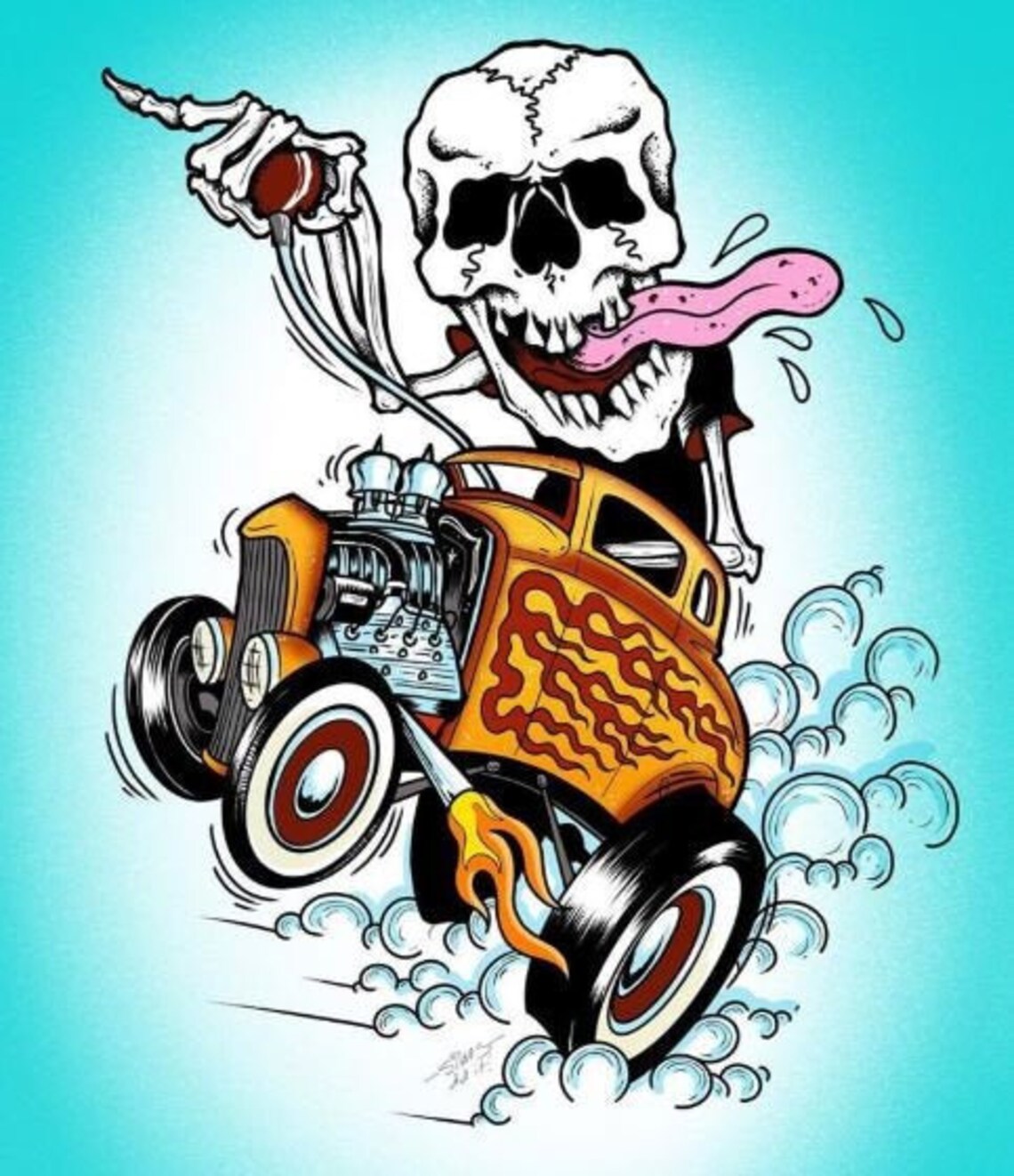 Skeleton Skull Hot Rod Tattoo Flash Print Wall Art - Etsy