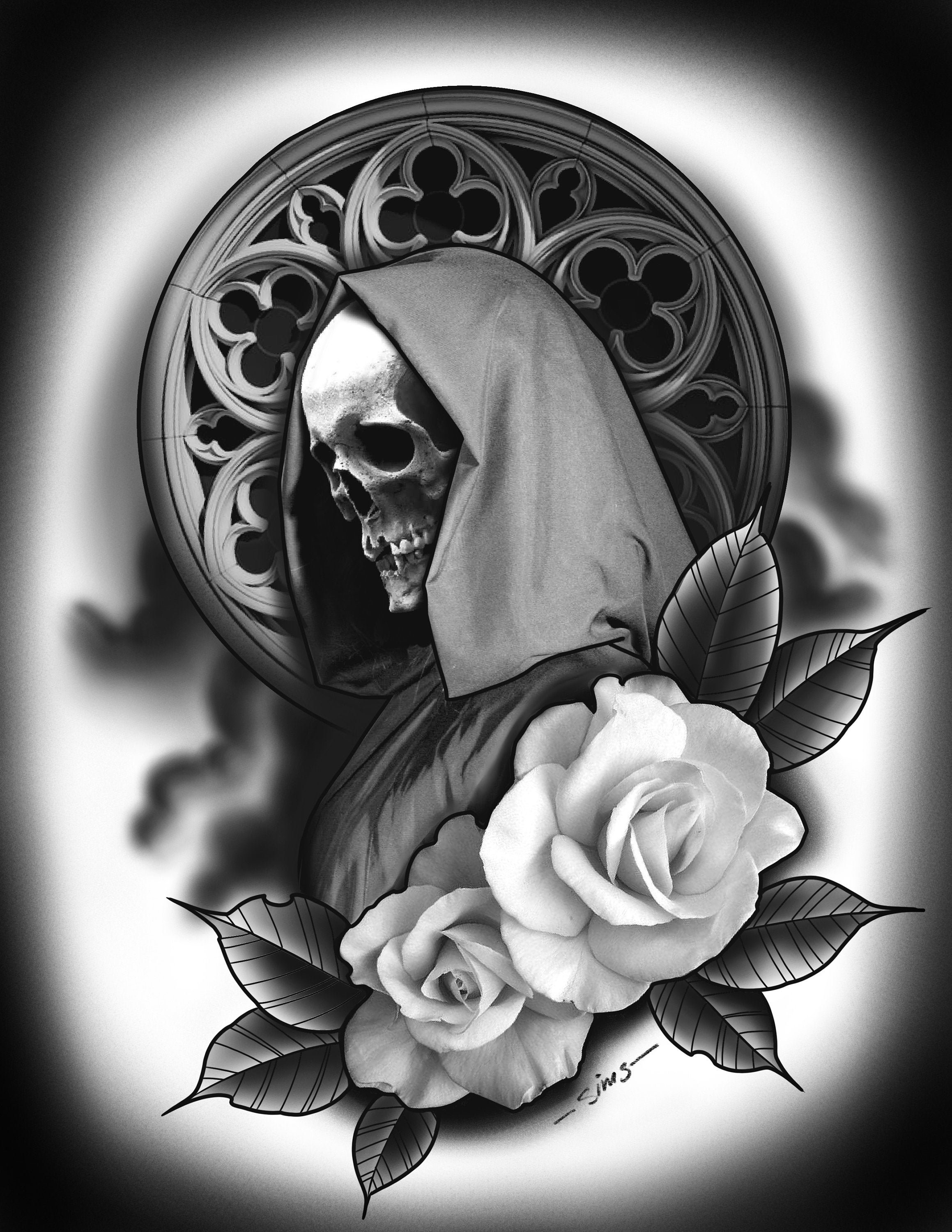 Black And Gray Day Of The Dead Skull Tattoos
