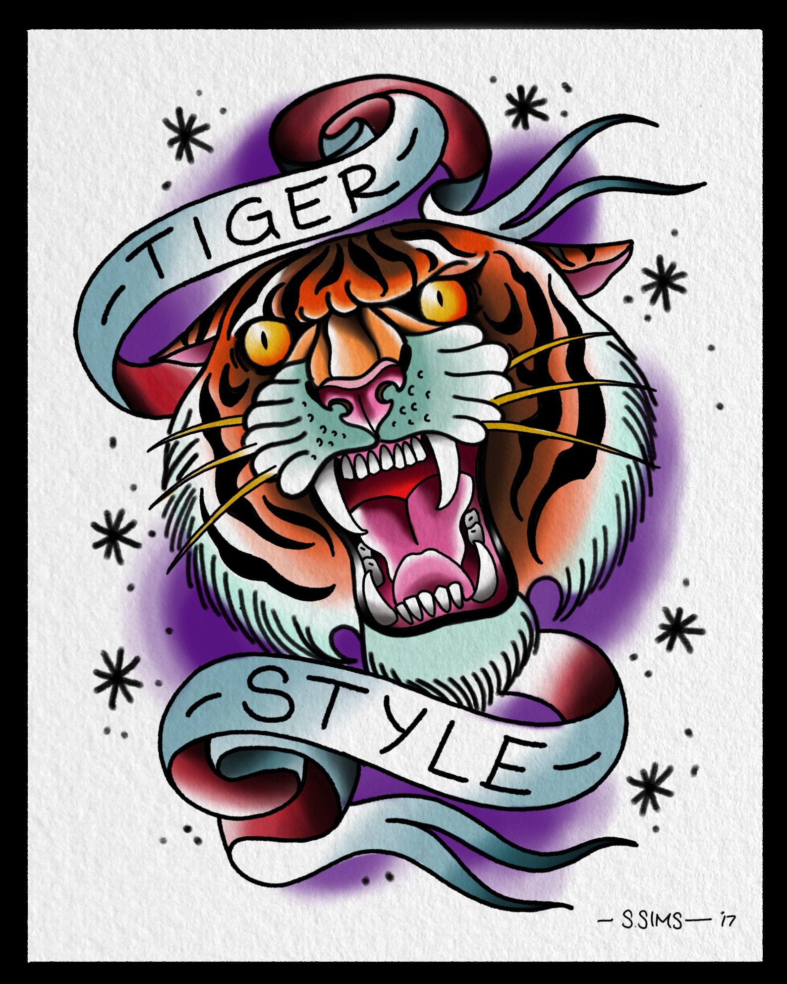 Tiger Style Traditional Tattoo Flash Wall Art - Etsy