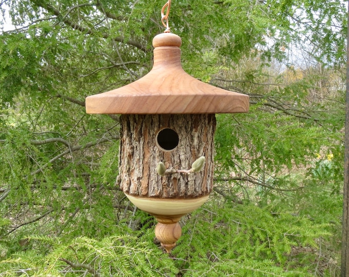Birdhouse Rustic Outdoor Elm Bark Birdhouse Upcycled - Etsy