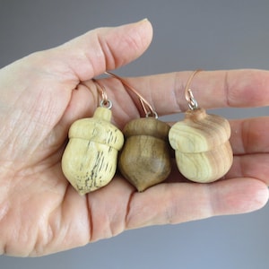 Acorn Ornaments, Set of Three Acorn Ornaments, Turned Wood Ornaments ...