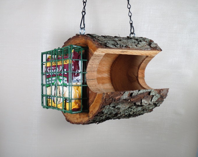Bird Feeder, Rustic Log Combo Seed & Suet Bird Feeder, Wild Cherry Bird ...