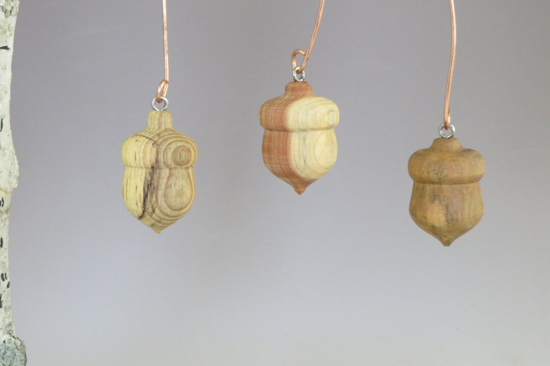 Acorn Ornaments, Set of Three Acorn Ornaments, Turned Wood Ornaments ...