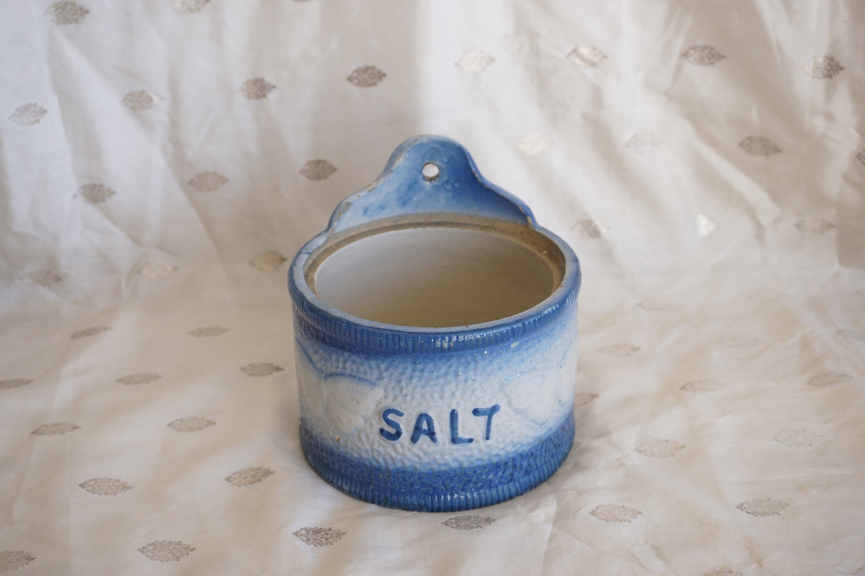 Antique Blue White Ceramic Salt Container, Blue Vintage Stoneware ...