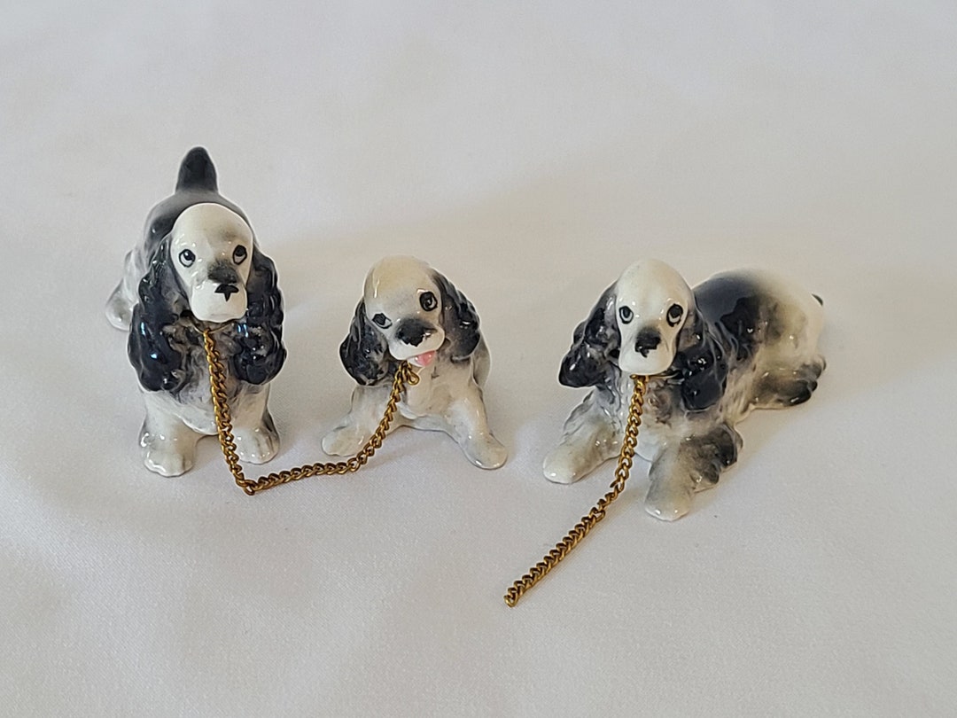 Vintage Japanese English Cocker Spaniel Dog Figurines - Black & White ...