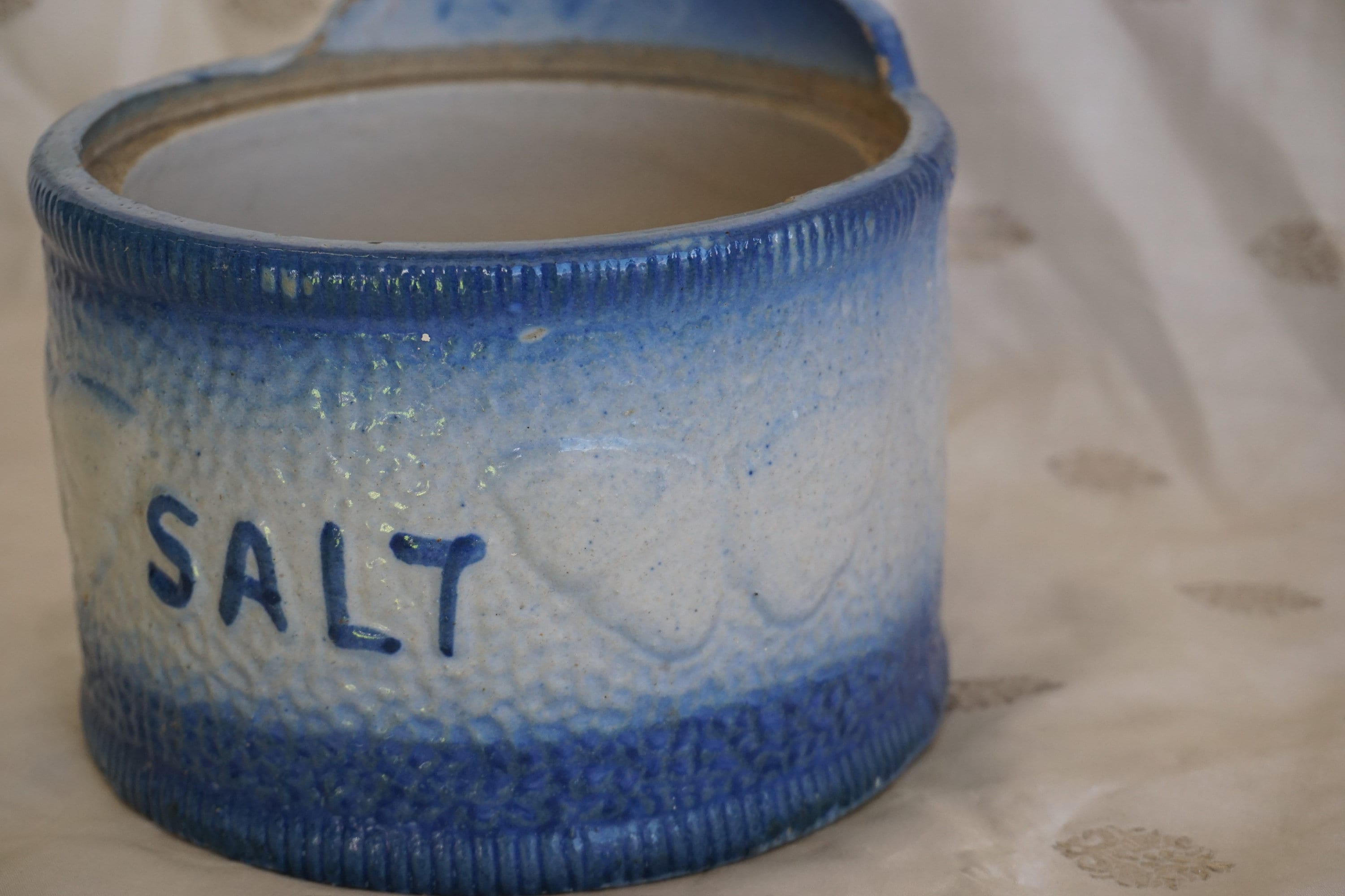 Antique Blue White Ceramic Salt Container, Blue Vintage Stoneware ...